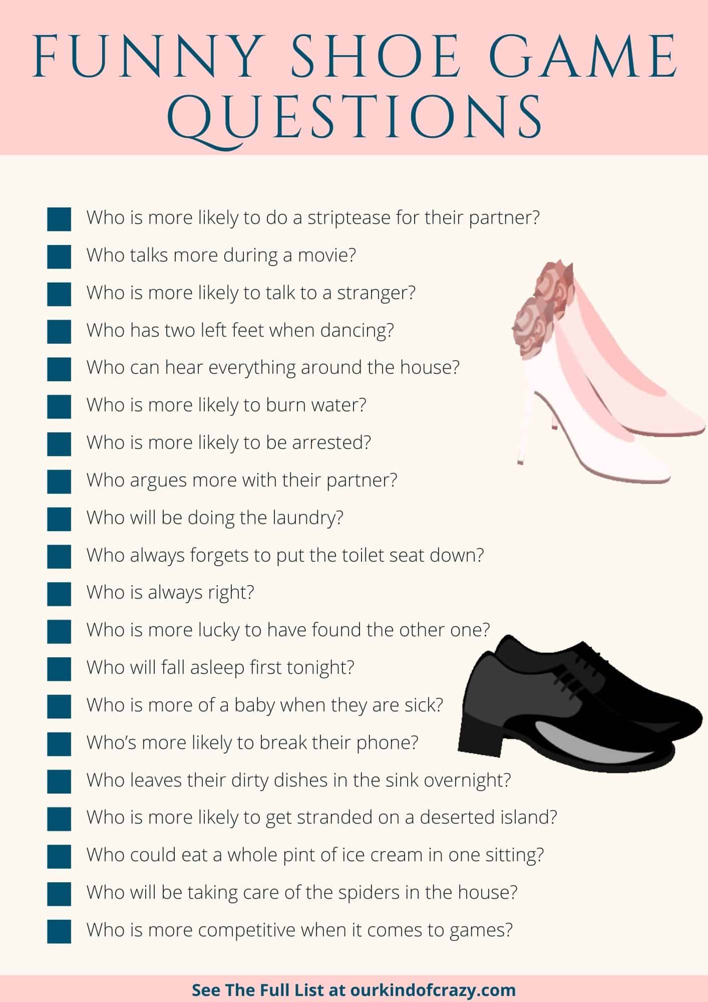 The Wedding Shoe Game 200 Questions To Ask The Wedding Shoe Game 200 Questions To Ask